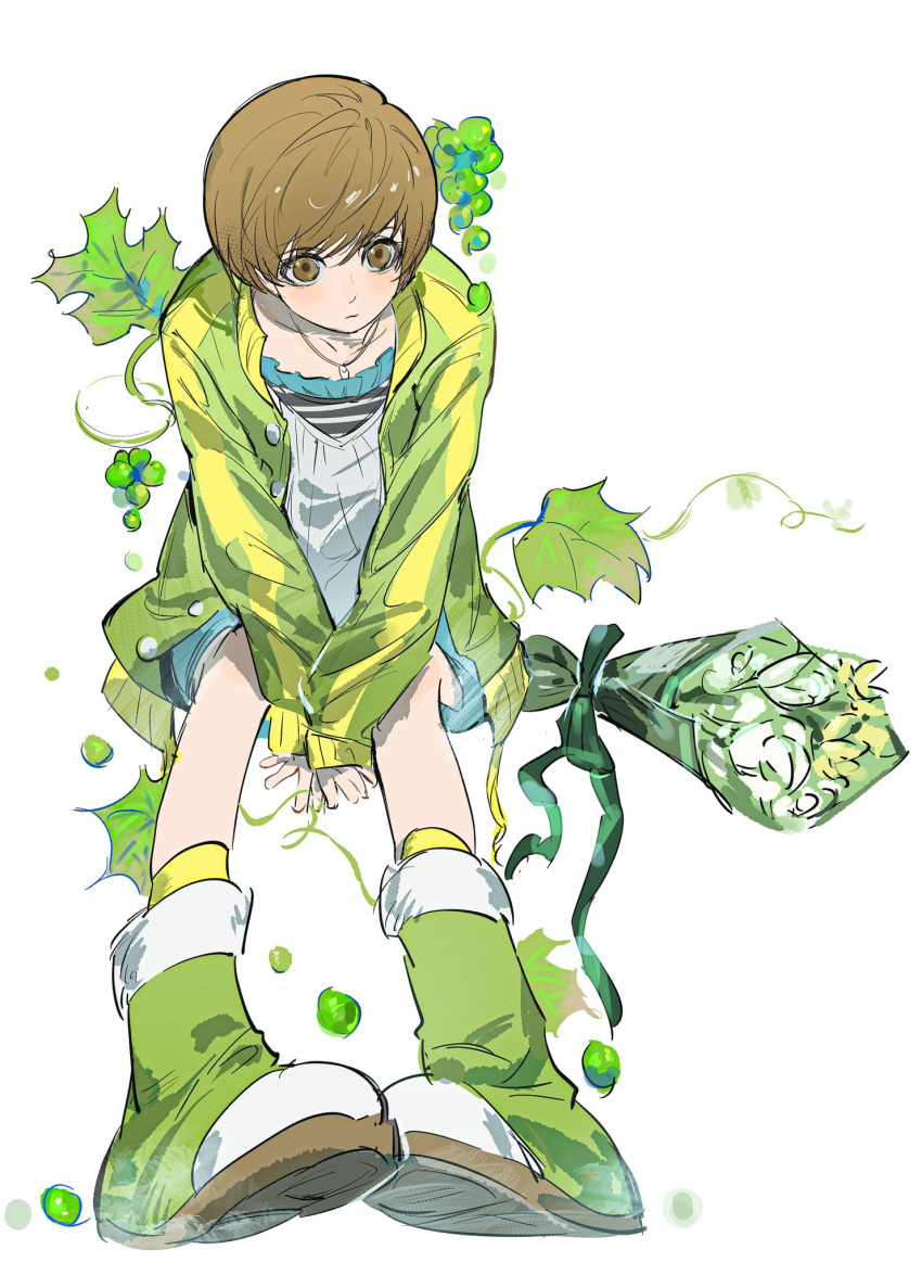 Safebooru - 1girl 26duuuu alternate costume boots bouquet brown eyes ...