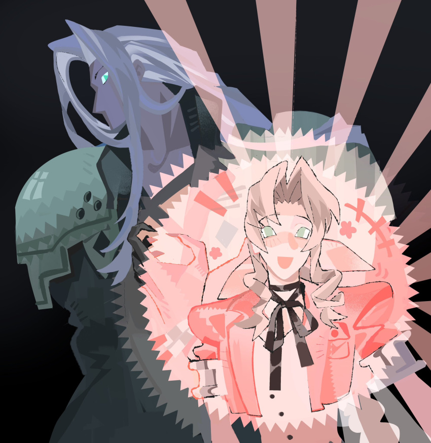 Safebooru - 1boy 1girl aerith gainsborough aqua eyes armor black background black choker black ...