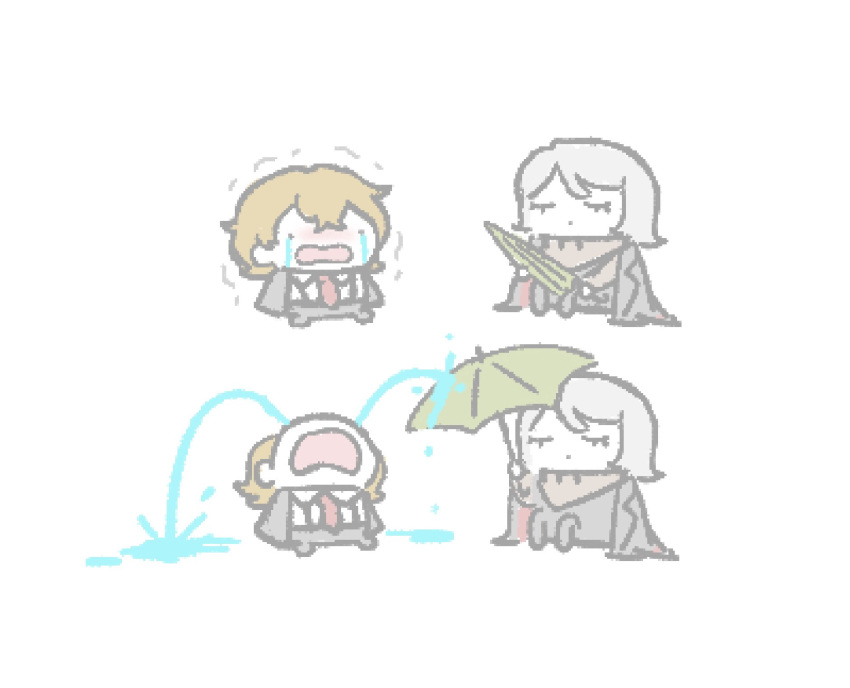 Safebooru - 1boy 1girl black coat black pants blonde hair brown sweater ...