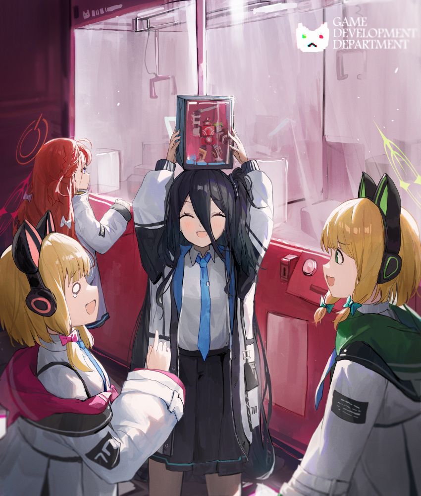 Safebooru - 4girls :d ^ ^ absurdres animal ear headphones animal ears aris (blue archive) arms ...