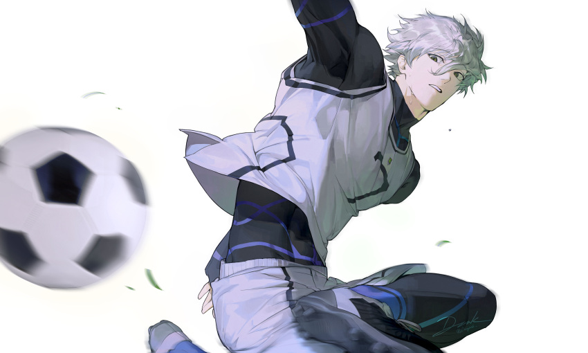 Safebooru - 1boy absurdres ball black eyes blue lock blue lock bodysuit cleats dongzak o0 hair ...