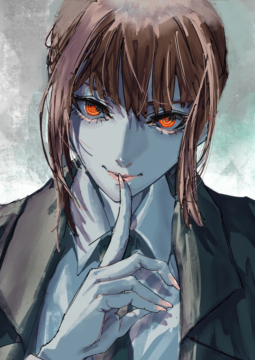 Safebooru - 1girl absurdres black coat black necktie chainsaw man cheshire nek coat collared ...