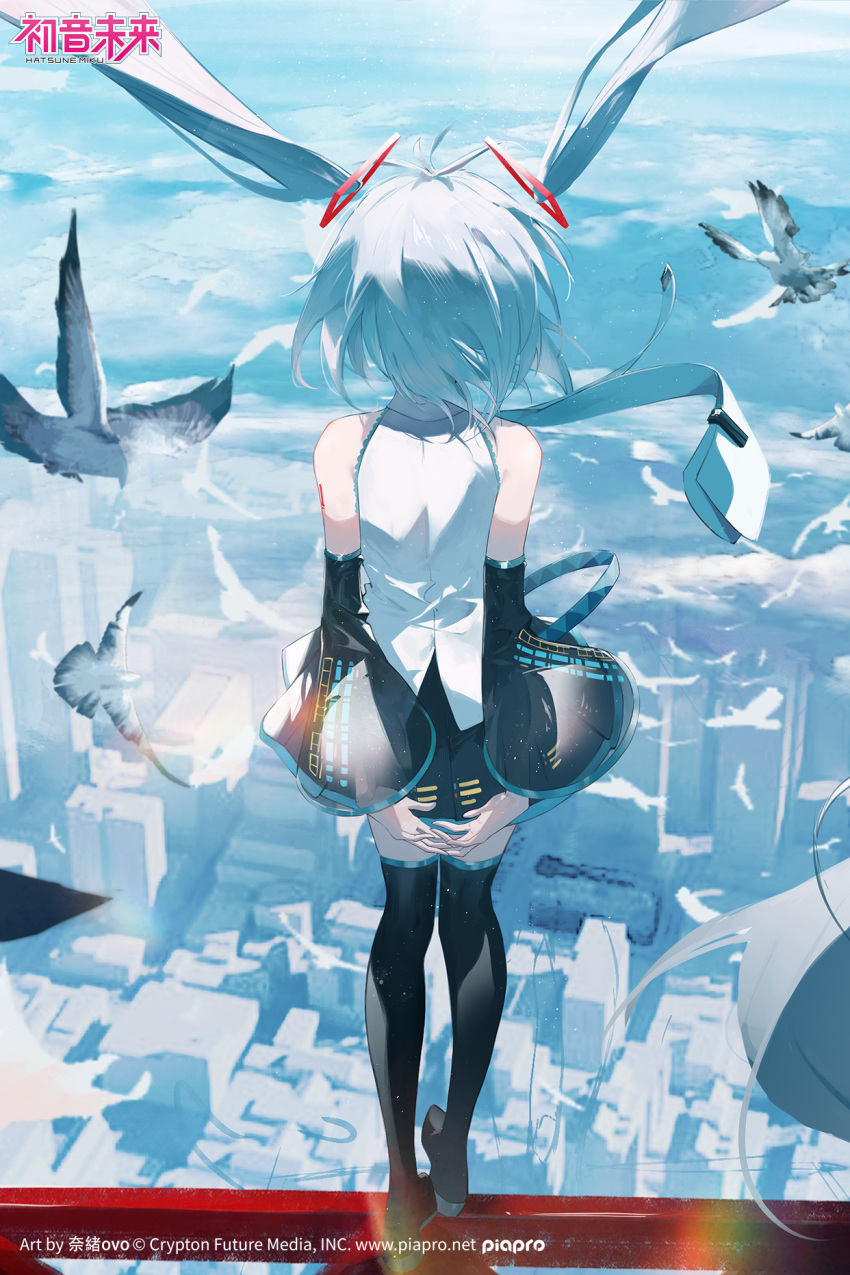 Safebooru - 1girl aqua hair arms behind back artist name artist request bad source bare ...