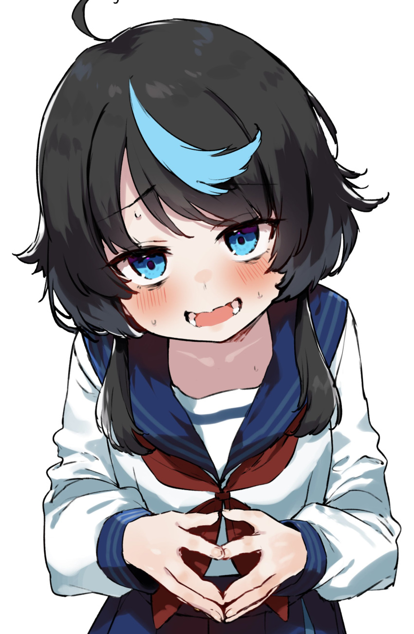 Safebooru - 1girl absurdres ahoge black hair blue eyes blue hair blue sailor collar blue skirt ...