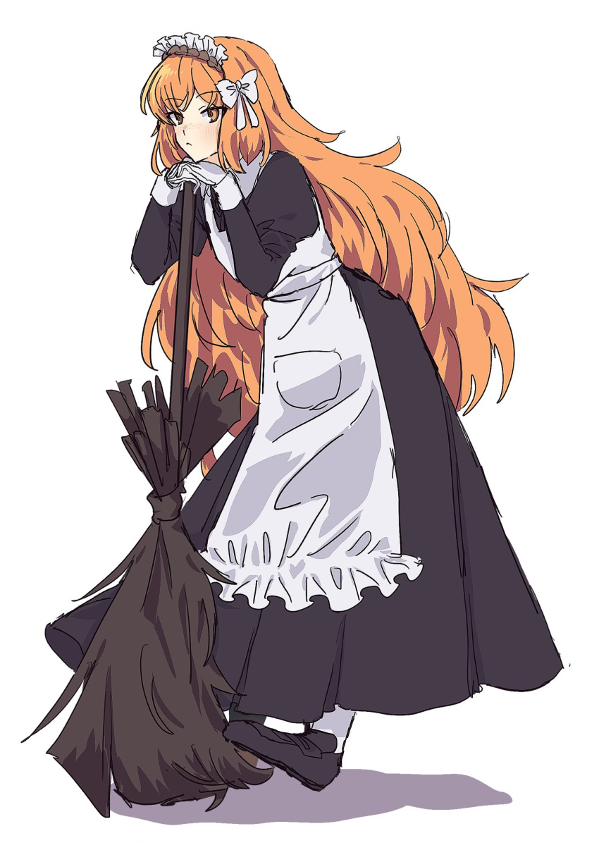 Safebooru - 1girl apron black dress black shoes bow broom dress freckles full body gloves hair ...