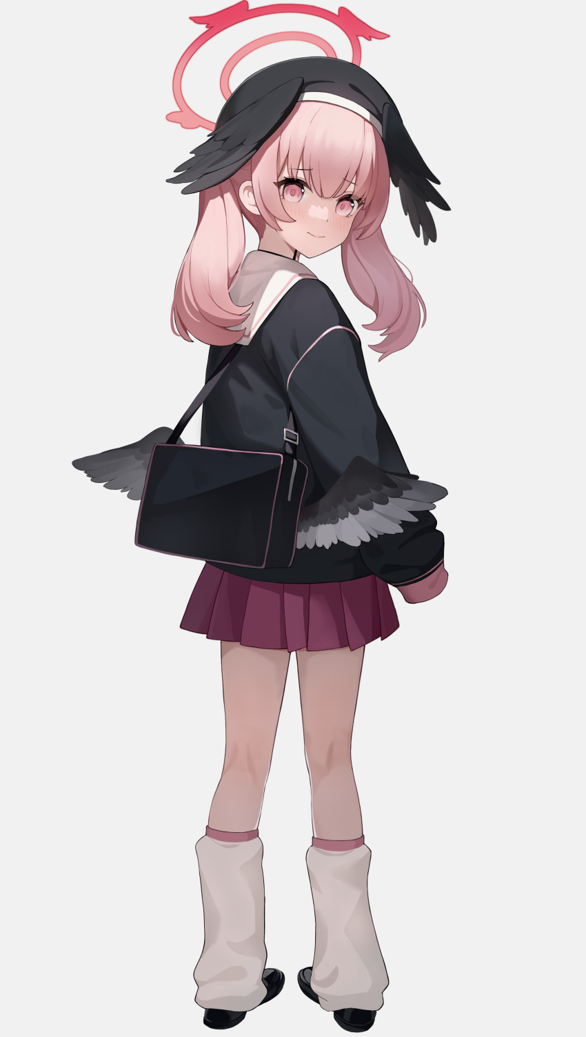 Safebooru - 1girl absurdres bag beret black hat black shirt black shoes black wings blue archive ...