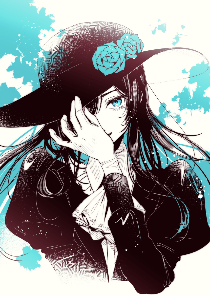 Safebooru - 1girl absurdres ado (utaite) adochansukisuki ascot black hair black headwear blue ...