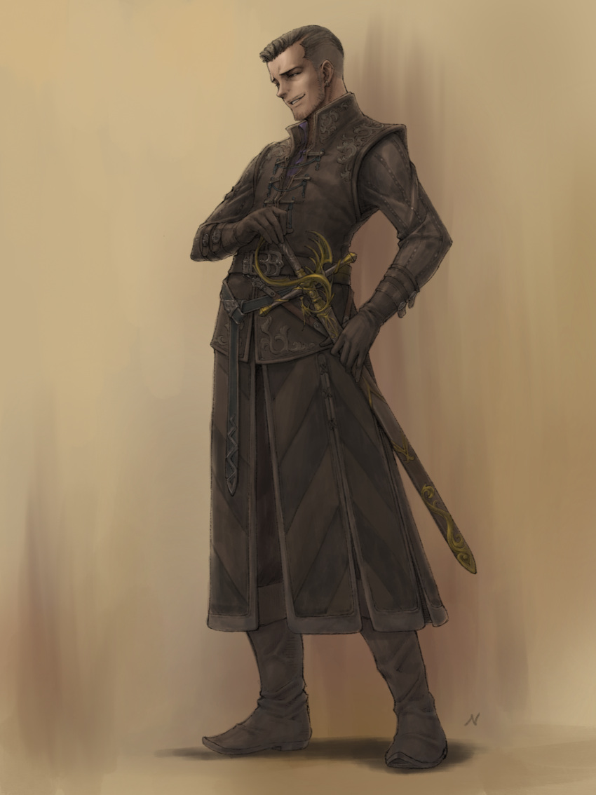 Safebooru - 1boy absurdres beard belt black hair boots brown boots ...