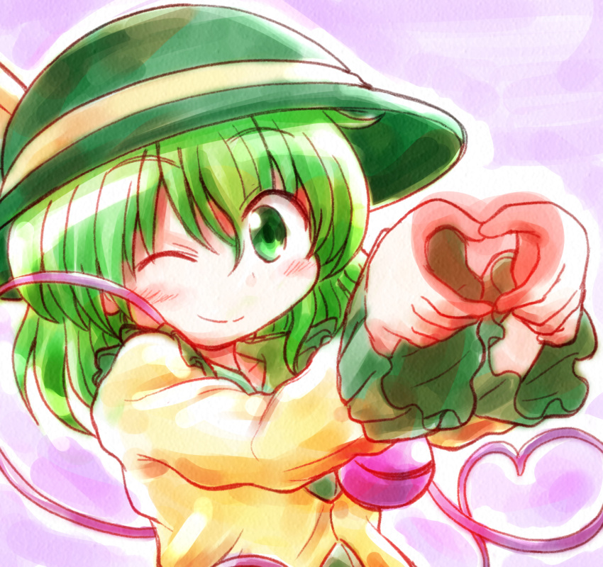 Safebooru - 1girl blush green eyes green hair heart heart hands heart ...