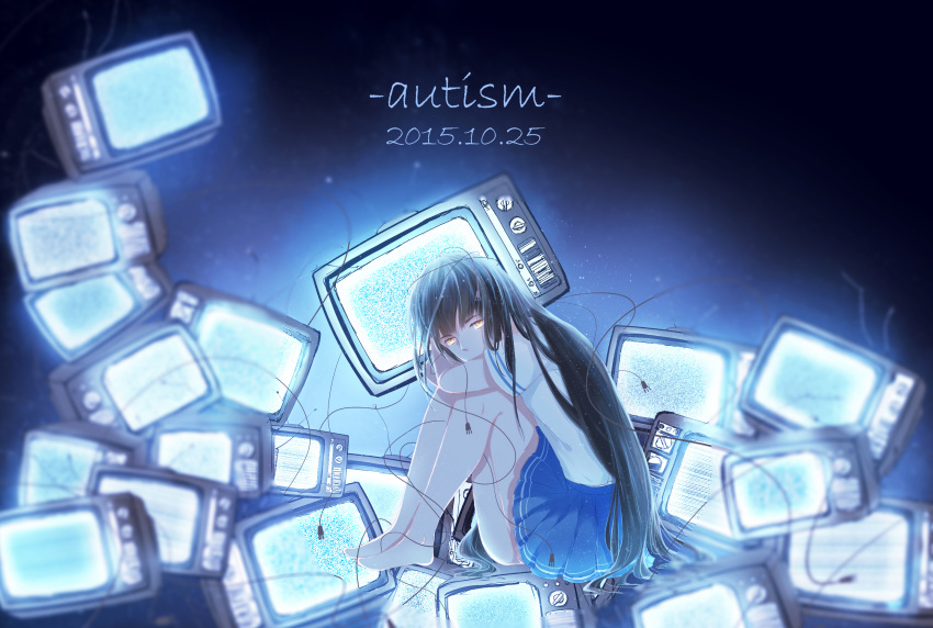 Safebooru 1girl 2015 Bangs Barefoot Black Hair Blue Catsir Crossed 6835