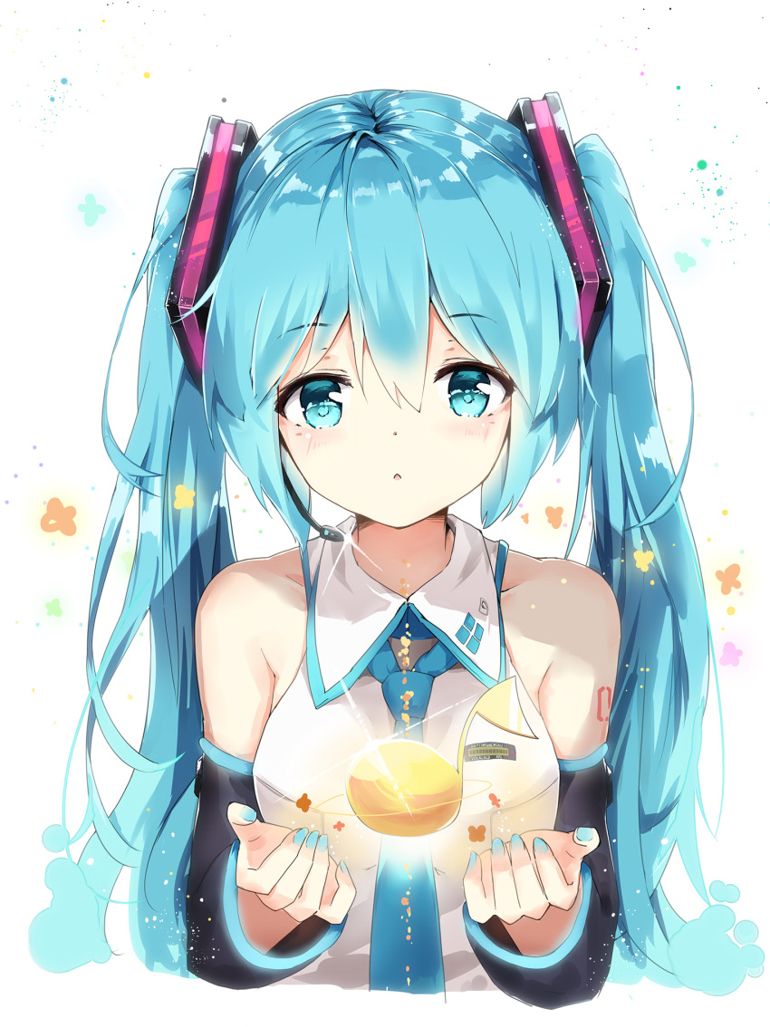 Safebooru - 1girl aqua eyes aqua hair detached sleeves hatsune miku headset highres k.syo.e+ ...