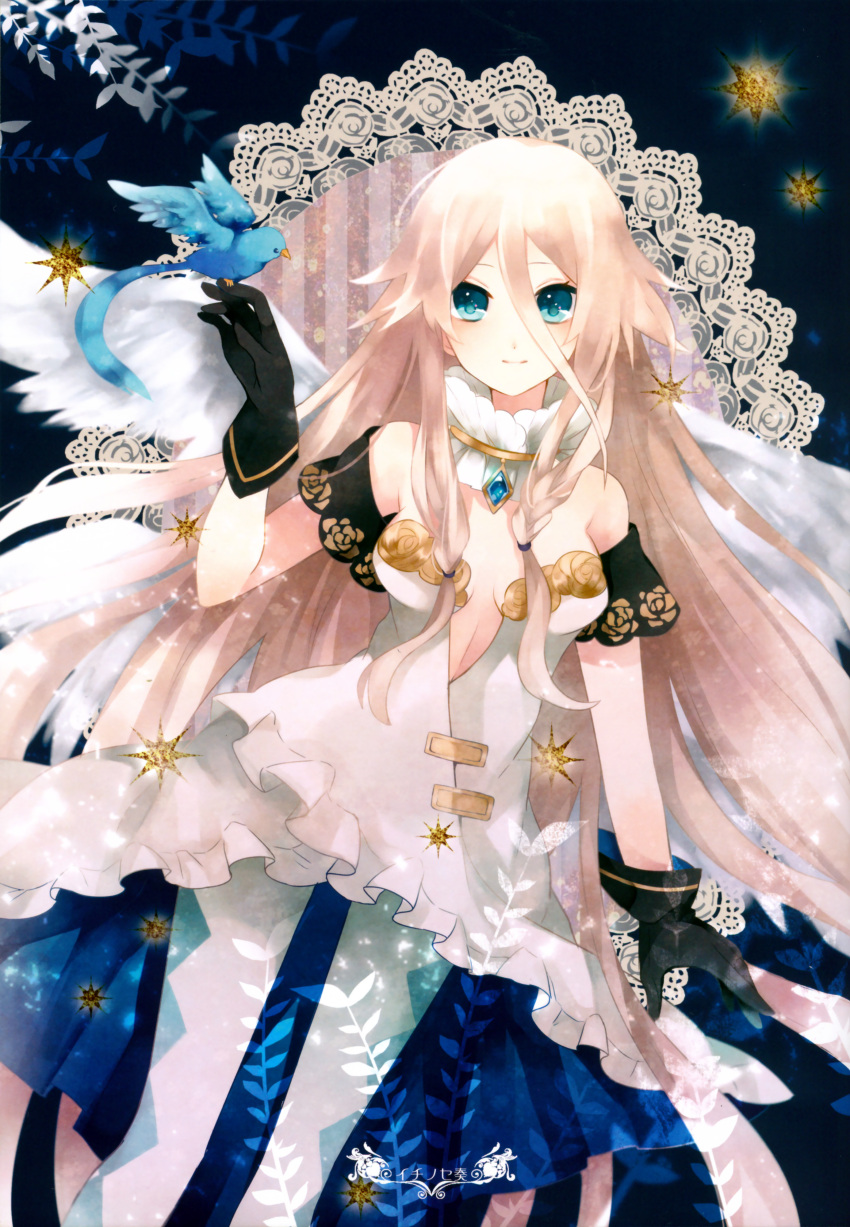 Safebooru - 1girl absurdres bird bird on hand black gloves blue eyes ...