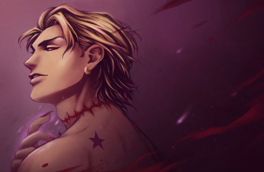 Safebooru - 1boy birthmark blonde hair blood dio brando earrings fingernails from side glowing ...