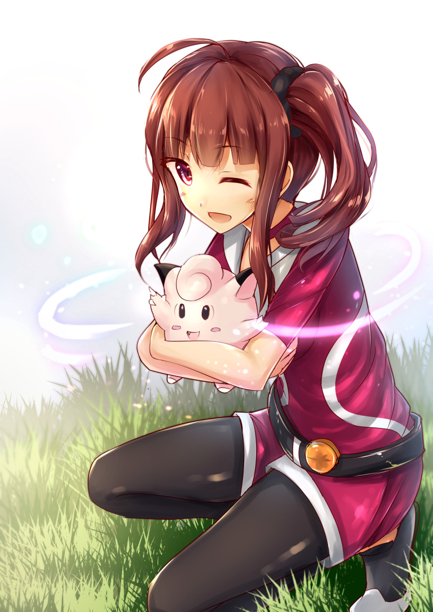 Safebooru - 1girl ahoge brown hair clefairy cosplay female protagonist ...