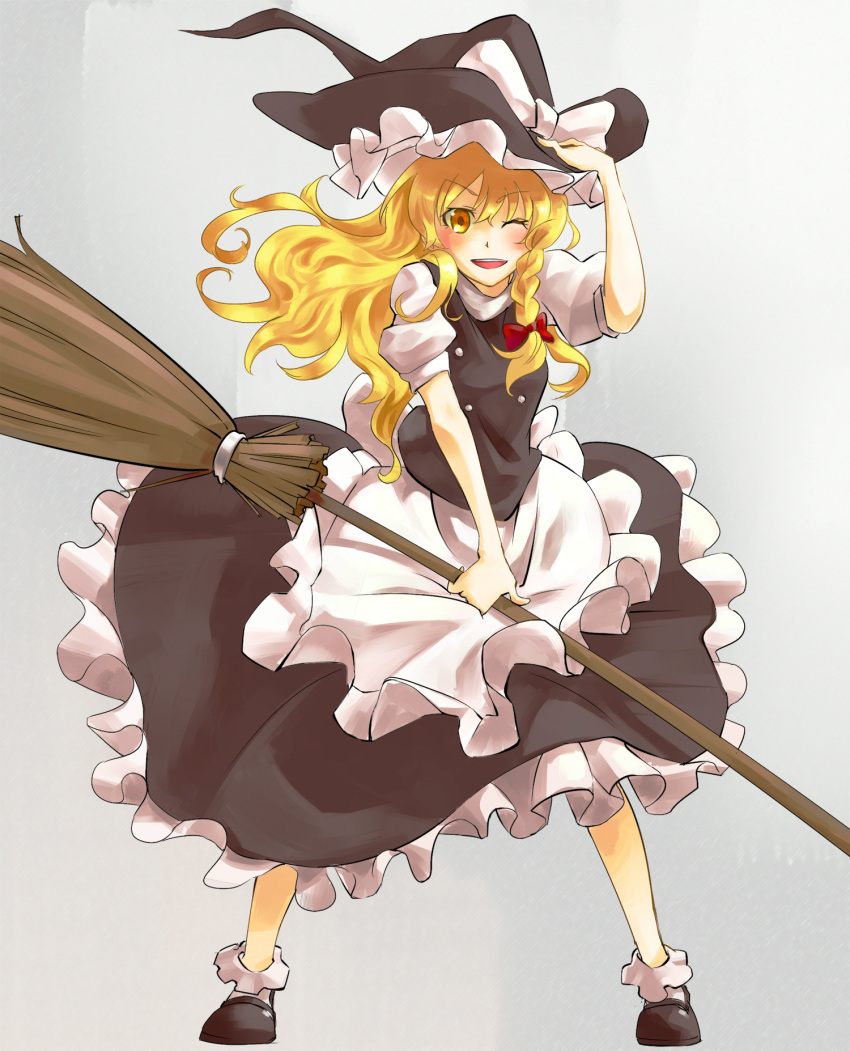 Safebooru - 1girl ;d adjusting clothes adjusting hat apron black dress ...
