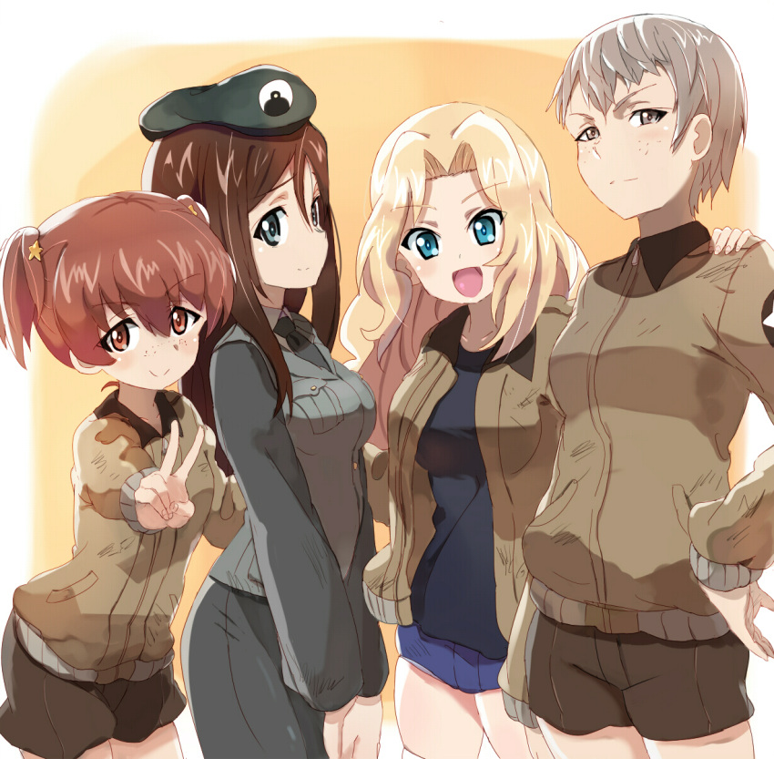 Safebooru - 4girls alisa (girls und panzer) alknasn bangs beret black jacket black shirt black ...