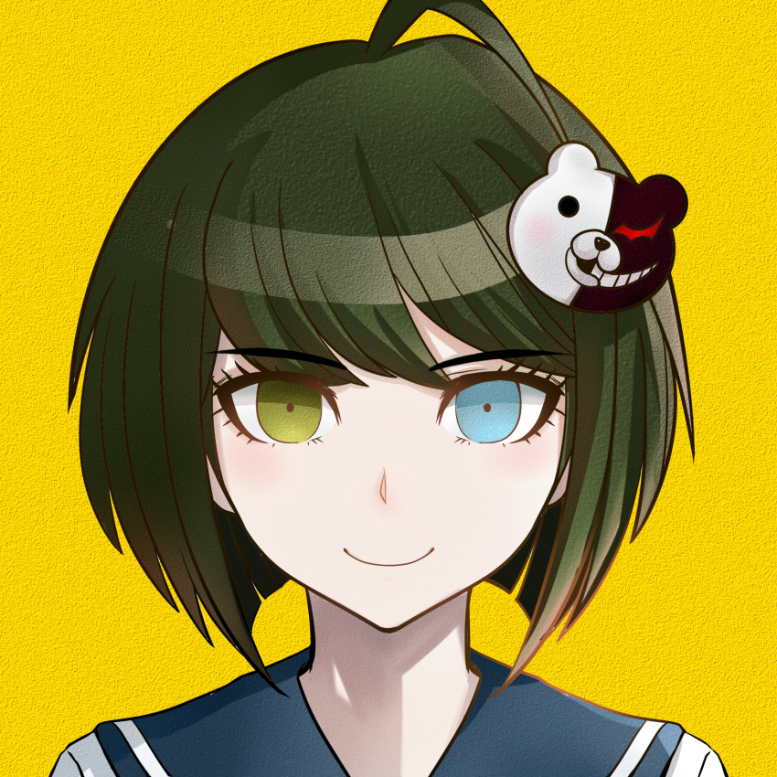 Safebooru - 1girl ahoge alternate eye color blue eyes brown hair dangan ronpa green eyes hair ...