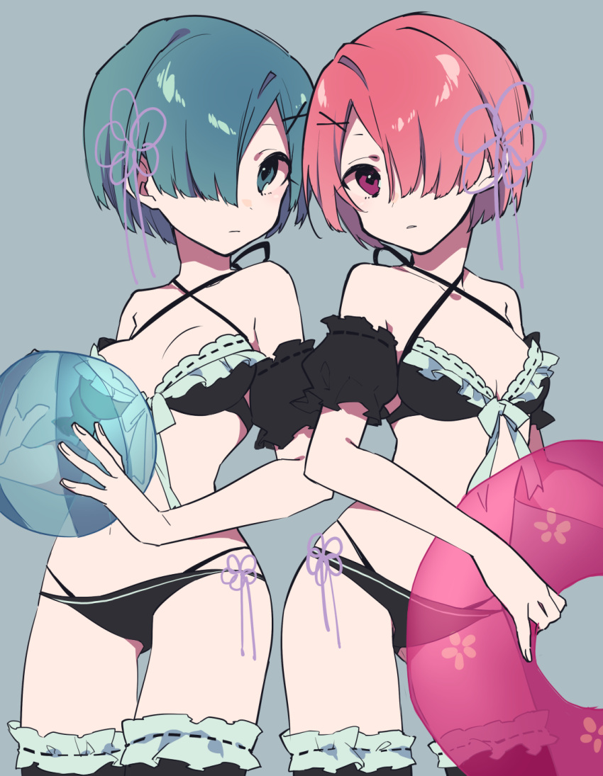 Safebooru - 2girls adapted costume ball beachball bikini black bikini black legwear blue ...