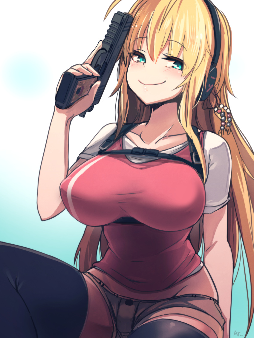 Safebooru - 1girl absurdres ahoge at2. black legwear blonde hair blue eyes blush breasts ...