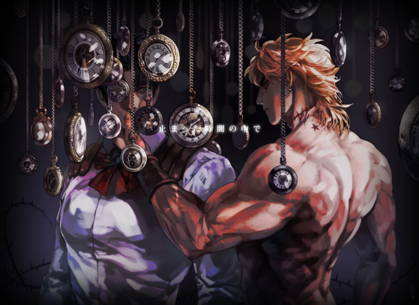 Safebooru - 2boys birthmark black hair blonde hair dio brando earrings ...