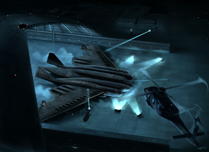 Safebooru - ace combat ace combat zero aircraft airplane ch-47 chinook hangar helicopter highres ...