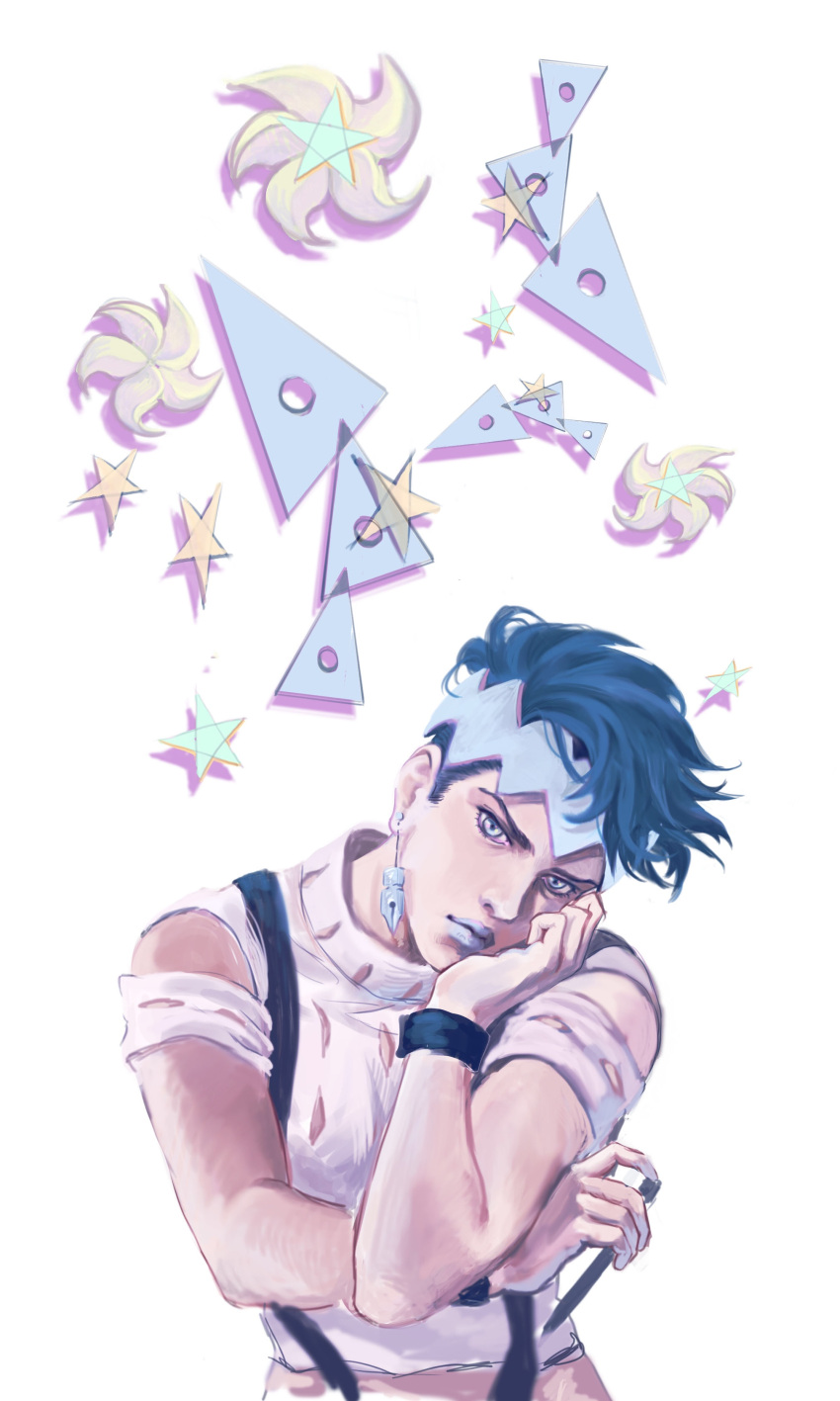 Safebooru - 1boy absurdres blue eyes blue hair blue lipstick chin rest ...