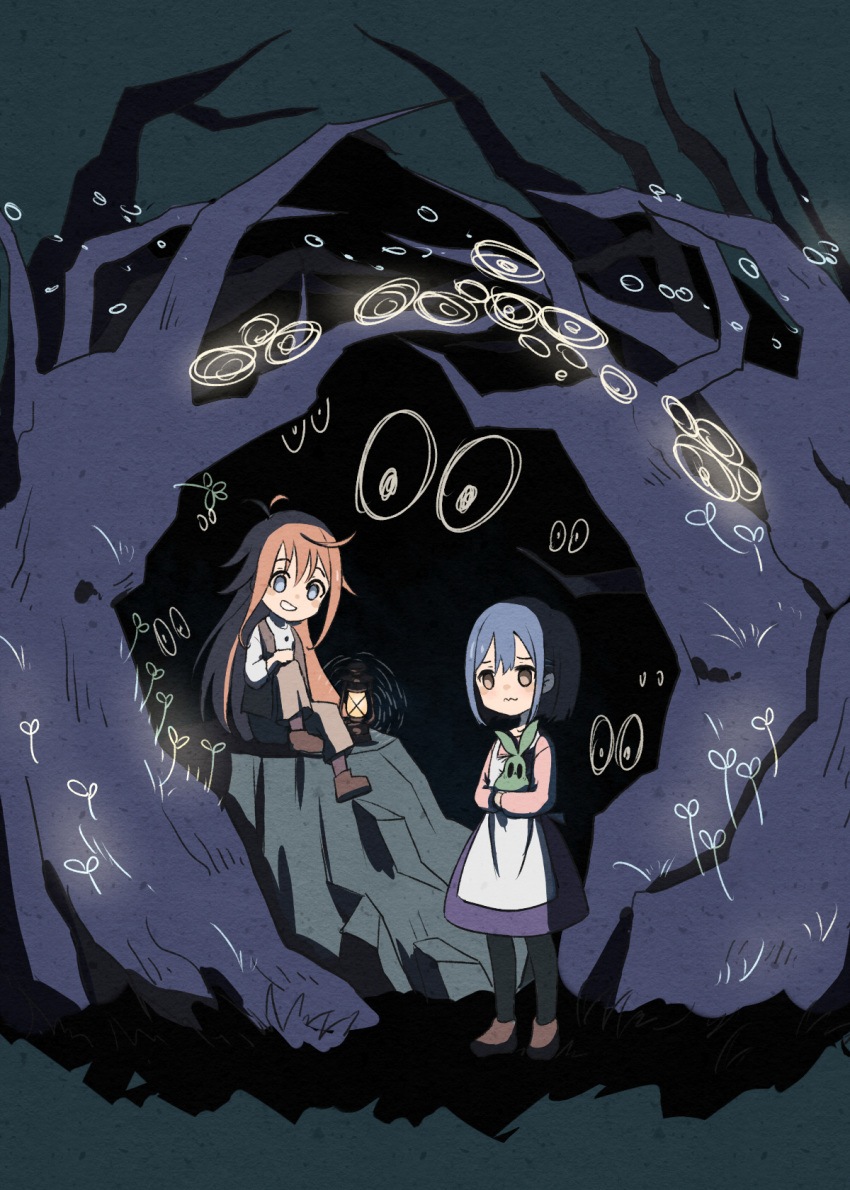 Safebooru - 2girls :d aaaabo ahoge animal antenna hair bangs black legwear blue eyes blue hair ...