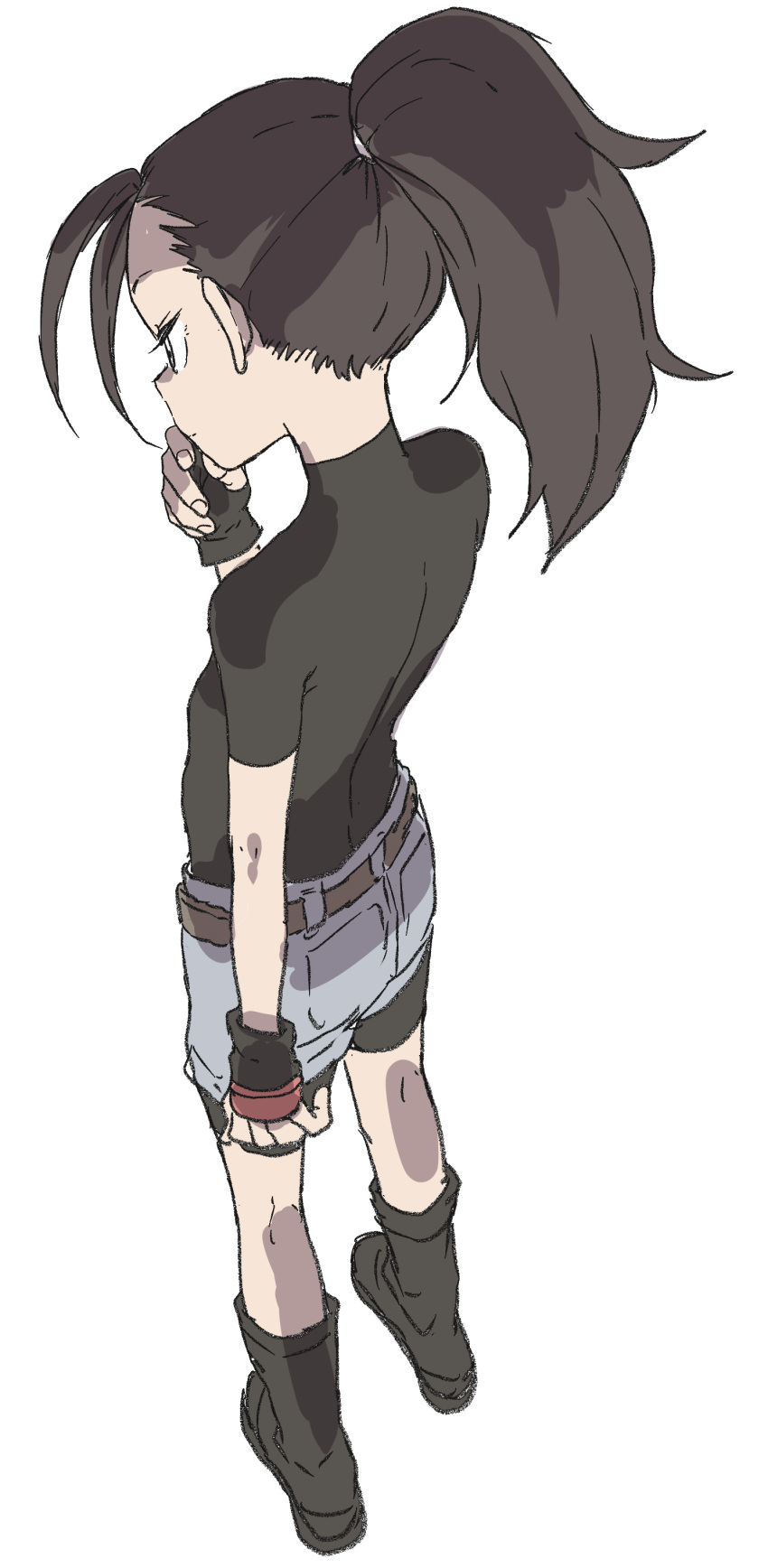 Safebooru - 1girl absurdres back belt bike shorts black gloves black hair boots fingerless ...