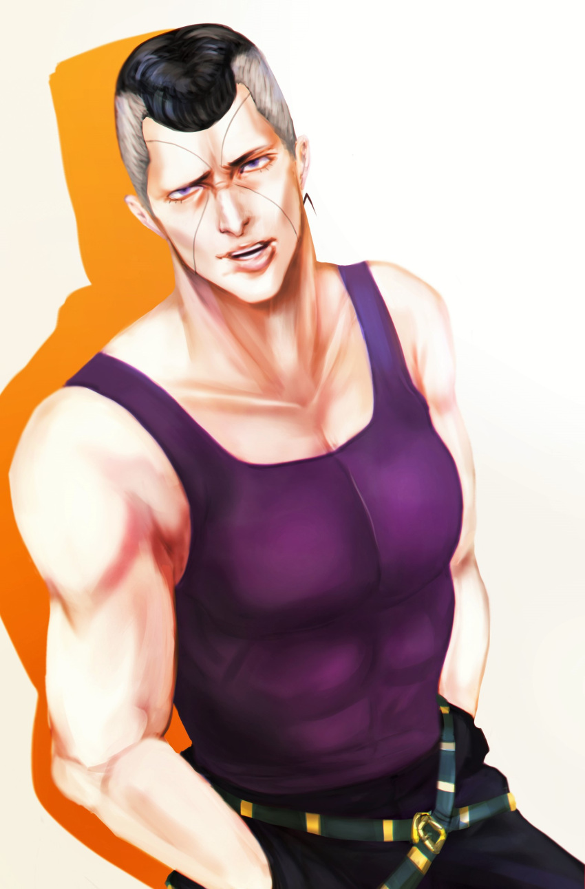 Safebooru - 1boy abs ajikomaru black hair collarbone facial mark grey ...