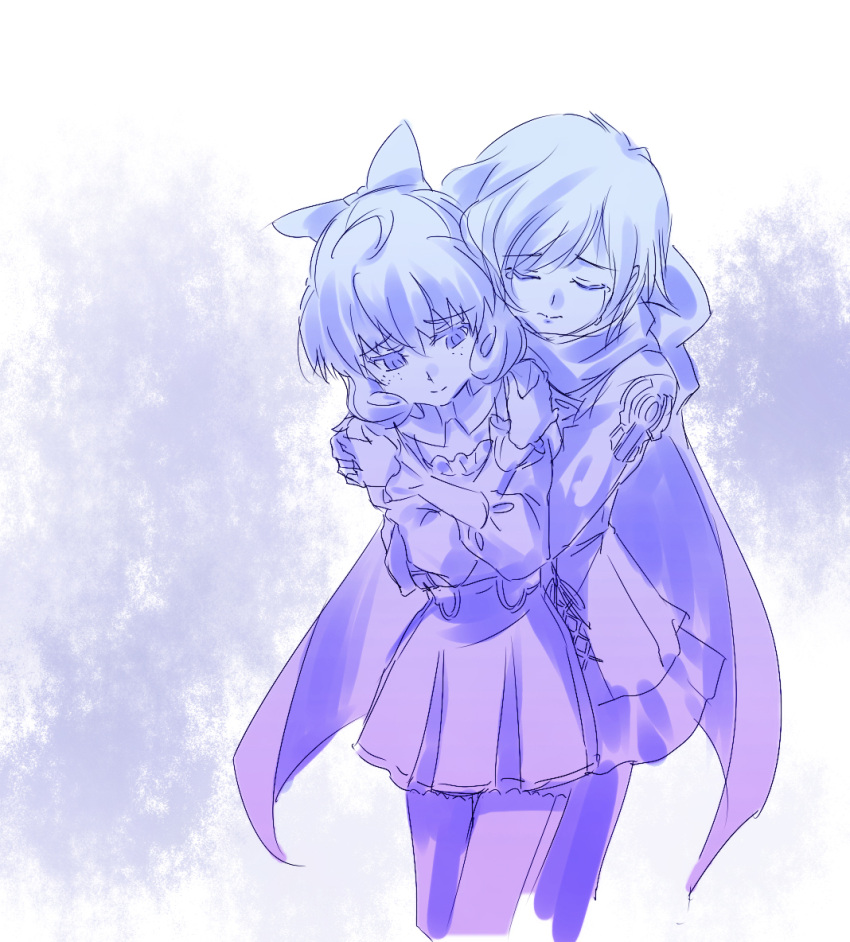 Safebooru - 2girls cape crying freckles hair ribbon hug hug from behind ...