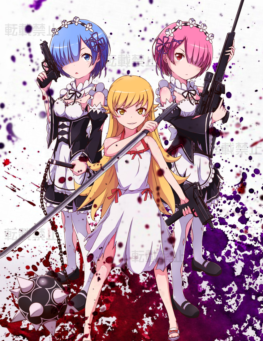 Safebooru - bakemonogatari blood dress gun maid monogatari (series ...