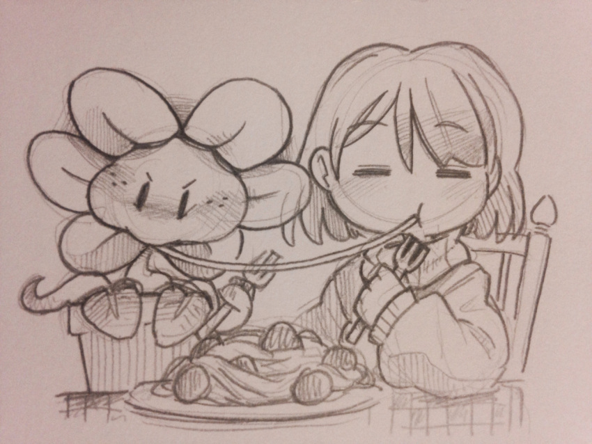 Safebooru - = = blush eating eyebrows flower flowey (undertale) food ...