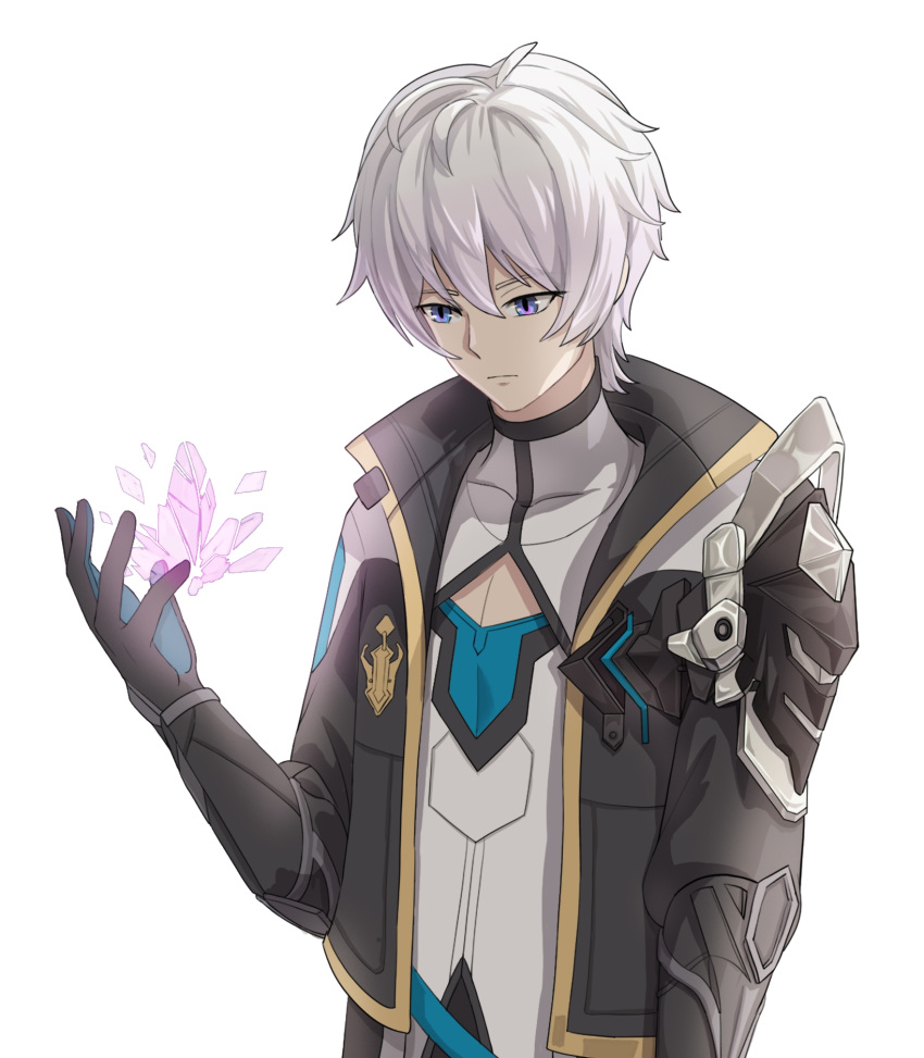 Safebooru - 1boy black gloves black jacket blue eyes closed mouth crystal flower gloves highres ...