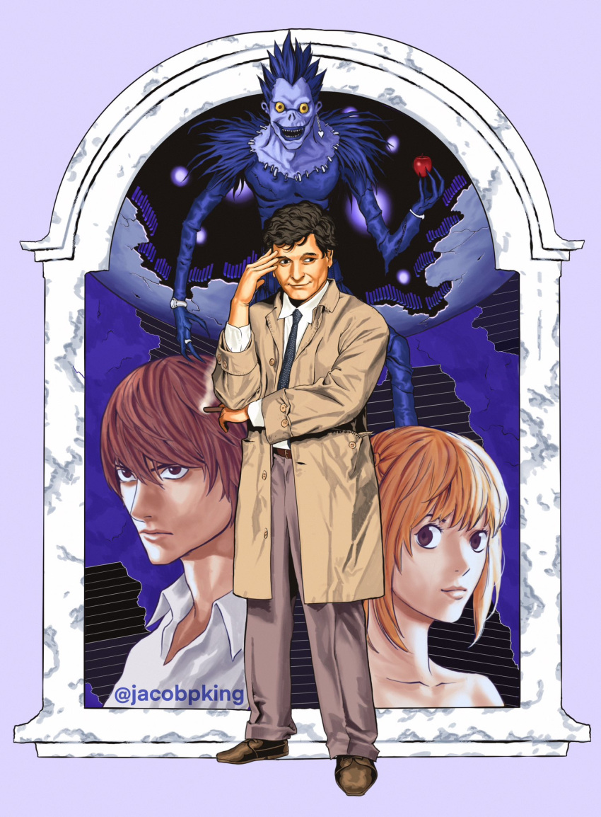 Safebooru - 1girl 3boys amane misa apple brown hair columbo death note ...