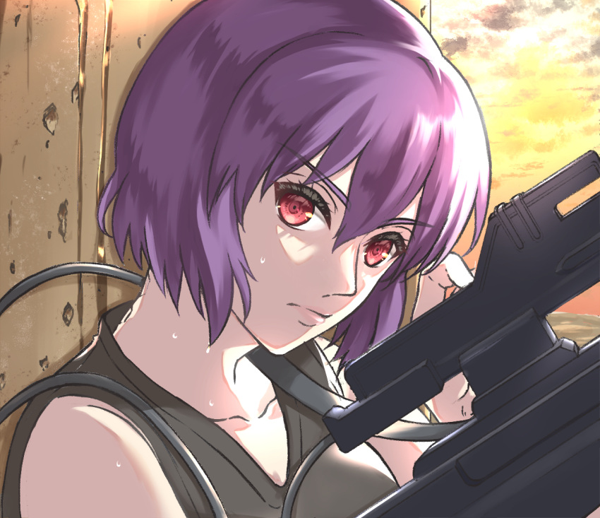 Safebooru - 1girl black singlet ghost in the shell gun holding holding ...