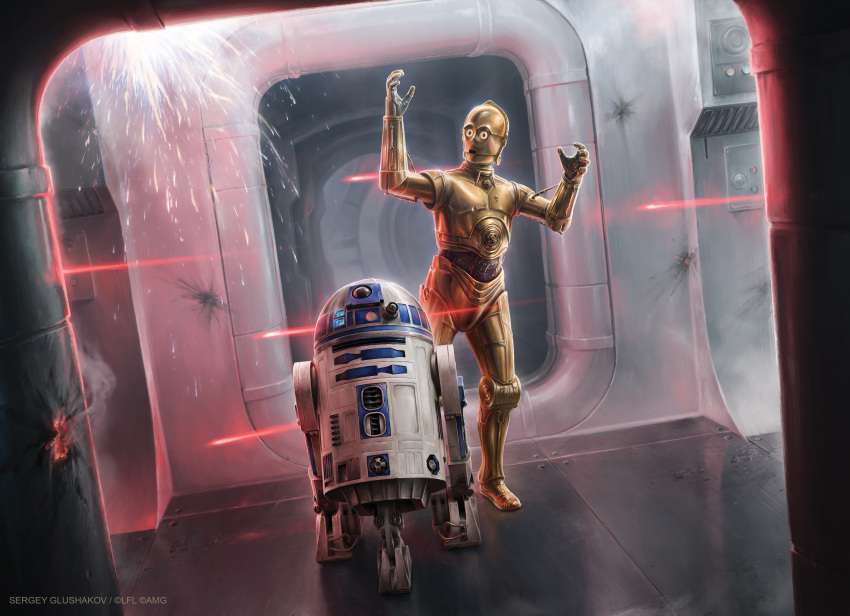 Safebooru - 1boy 1other absurdres artist name astromech droid c-3po ...