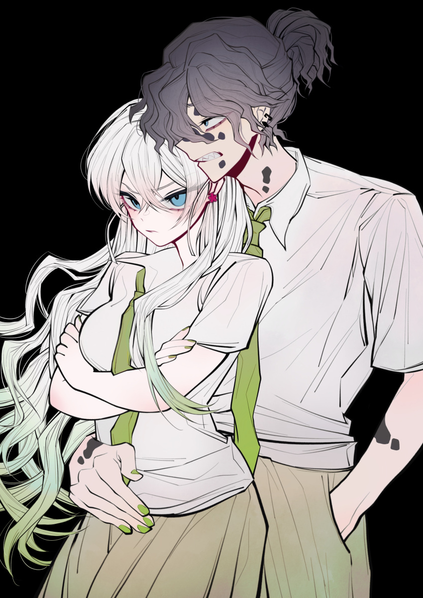 Safebooru - 1boy 1girl absurdres black background blue eyes brother and ...