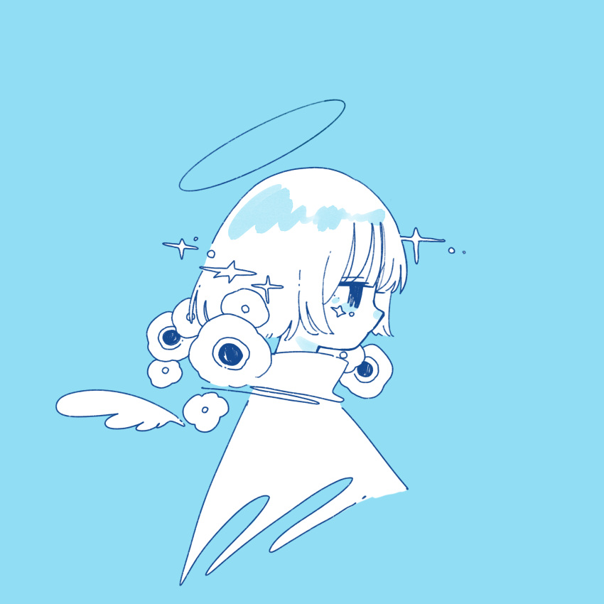 Safebooru - 1girl anemone (flower) black eyes blue background bob cut closed mouth collared ...