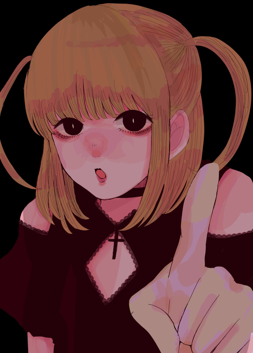 Safebooru - 1girl amane misa black background black choker black eyes blonde hair choker ...