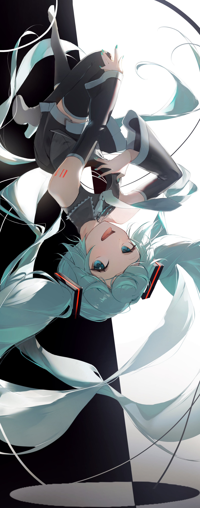 Safebooru - 1girl absurdres aqua ascot aqua eyes aqua hair aqua necktie ascot black footwear ...