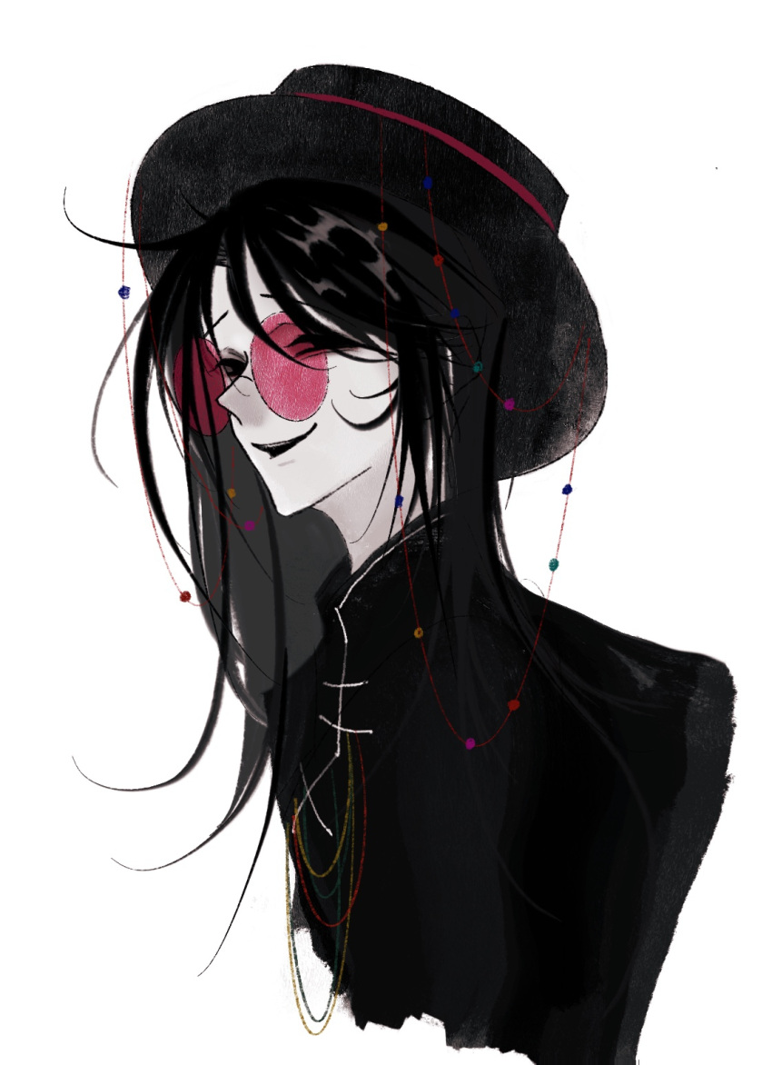 Safebooru - 1boy beads black eyes black hair black hat black shirt chinese commentary commentary ...