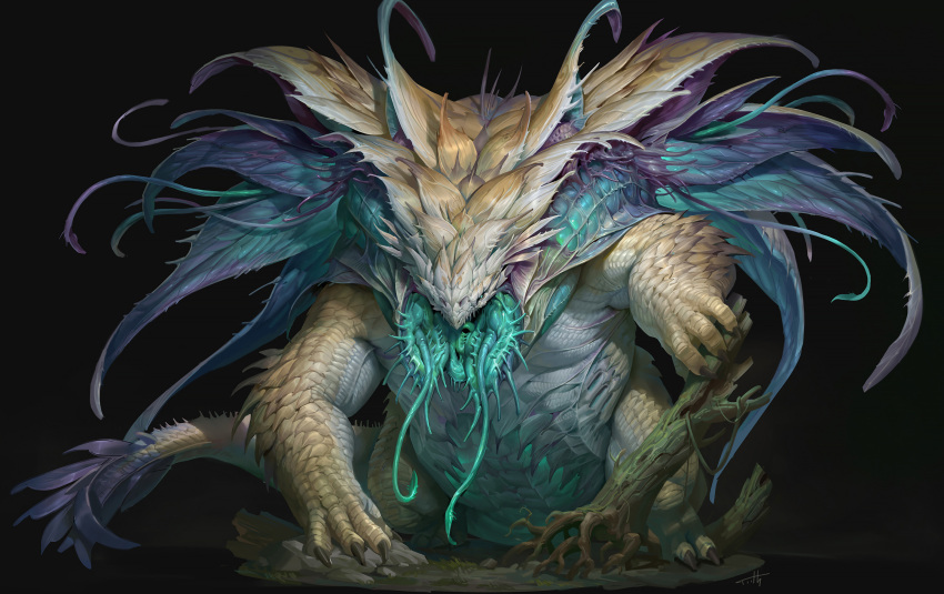 Safebooru - black background chin spike dragon gold scales gradient ...