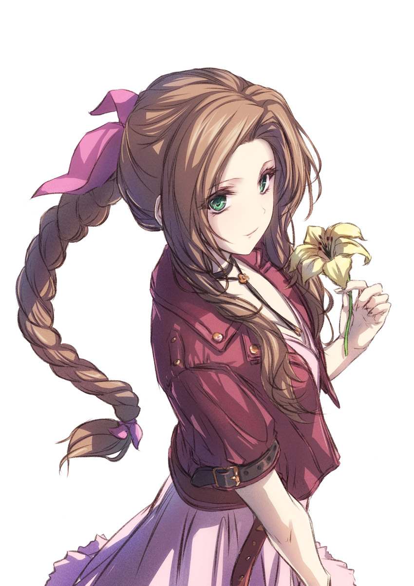 Safebooru - 1girl aerith gainsborough bow braid braided ponytail brown ...