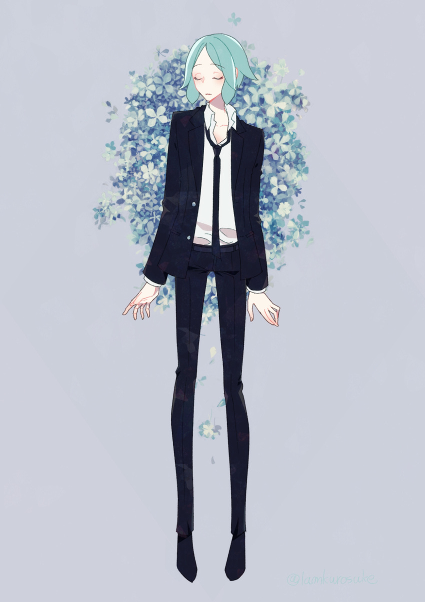 Safebooru - 1other alternate costume aqua hair black footwear black jacket black necktie black ...