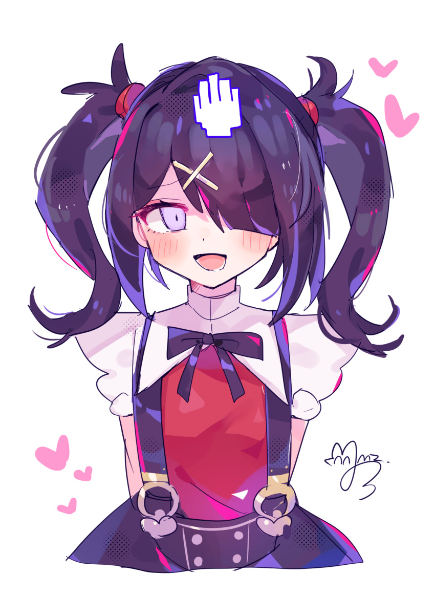 Safebooru - 1girl :d ame-chan (needy girl overdose) arms behind back black hair black ribbon ...