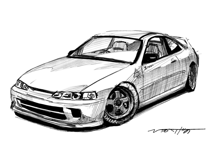 Safebooru - artist name car greyscale highres hikageno honda honda ...