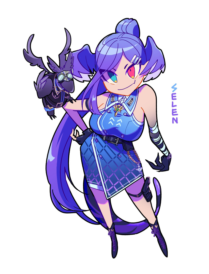 Safebooru - 1girl asymmetrical arms belt blue dress blue eyes boots ...