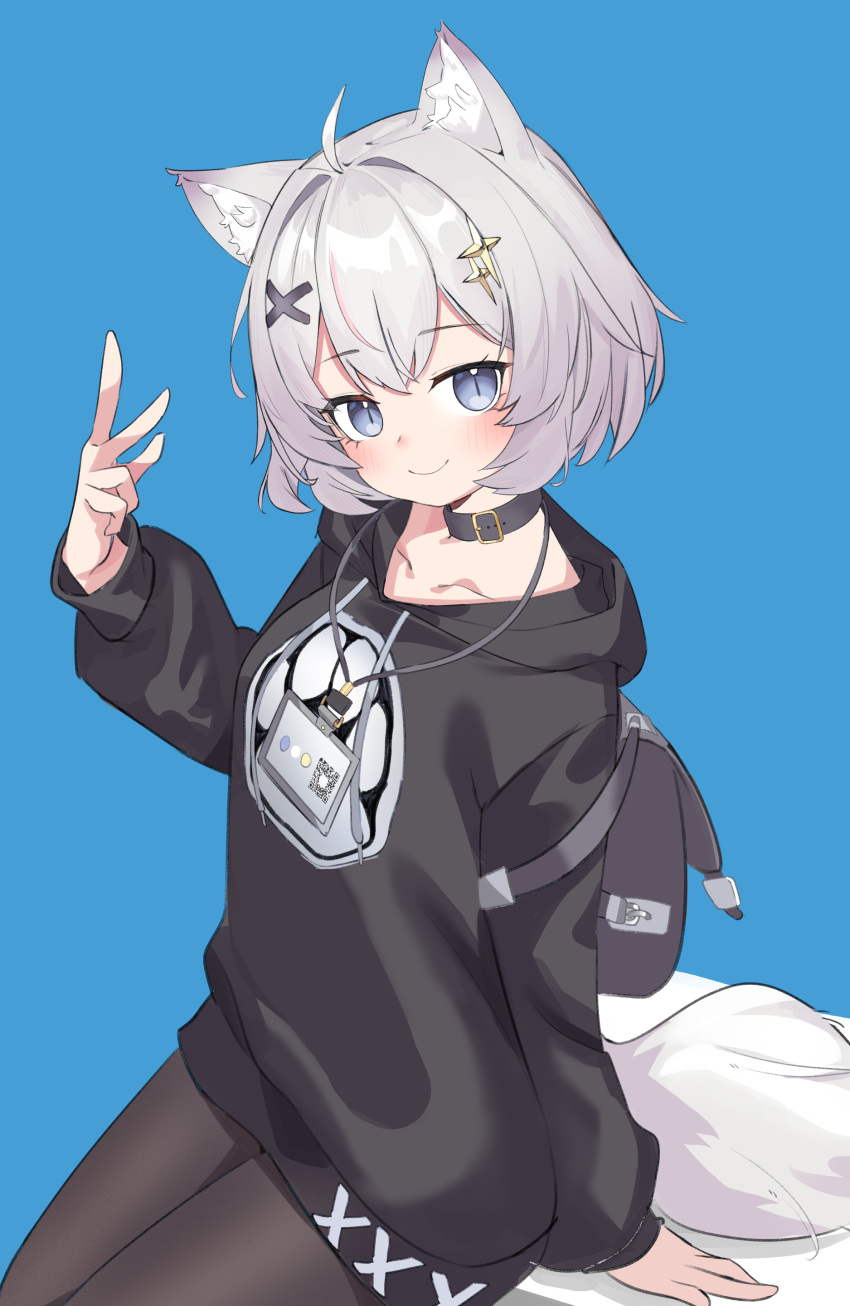 Safebooru - 1girl absurdres animal ears backpack bag black hoodie black pantyhose blue ...