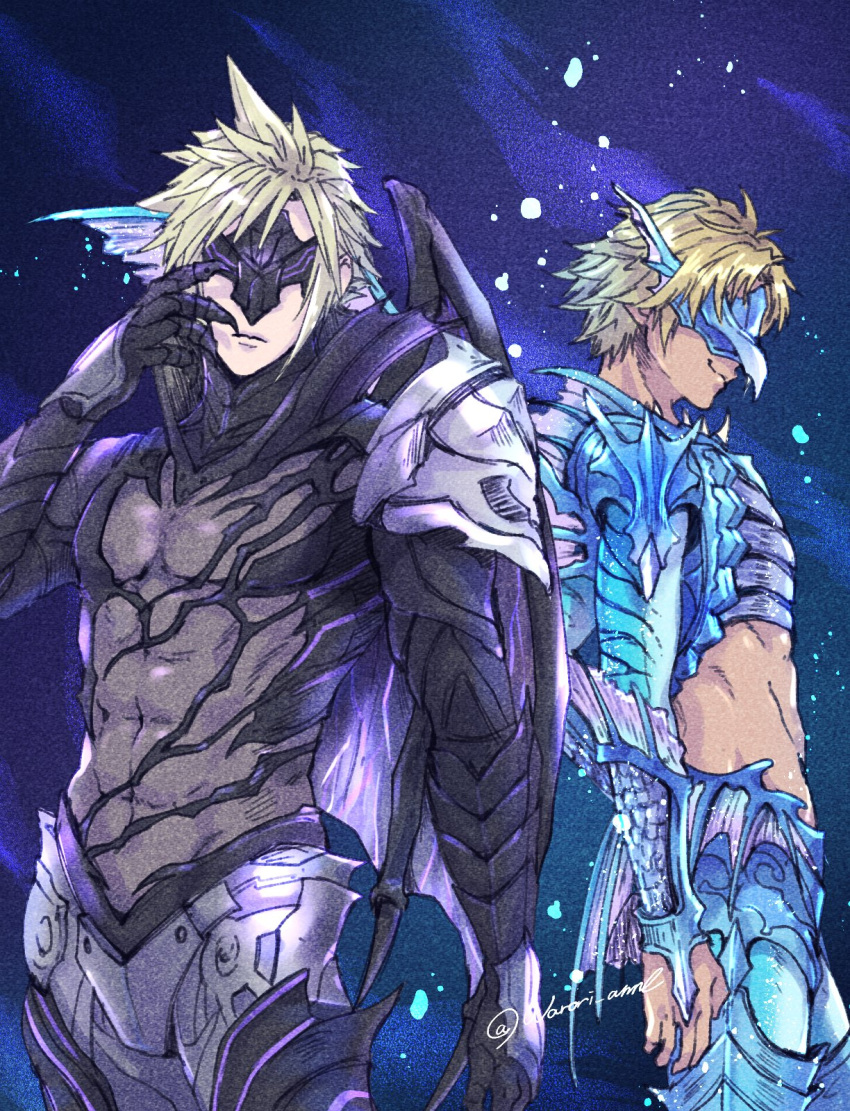 Safebooru - 2boys armor blindfold blonde hair blue armor clawed ...