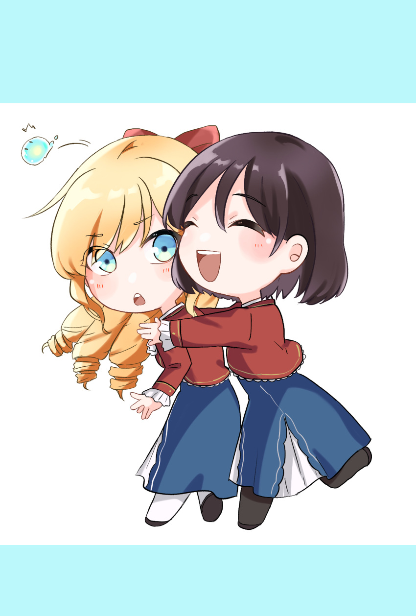 Safebooru - 2girls blonde hair blue eyes bow brown hair chibi claire ...